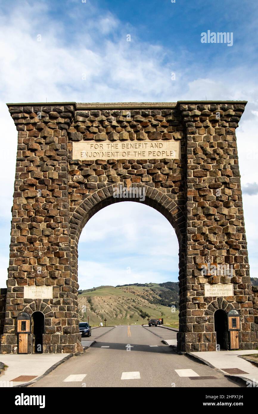 Gardiner, Montana, USA, May 27th, 2021 The Historic Roosevelt Arch in ...