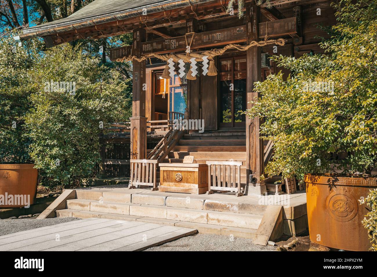 Japanese garden with prayer temple and water fountain Stock Photo - Alamy