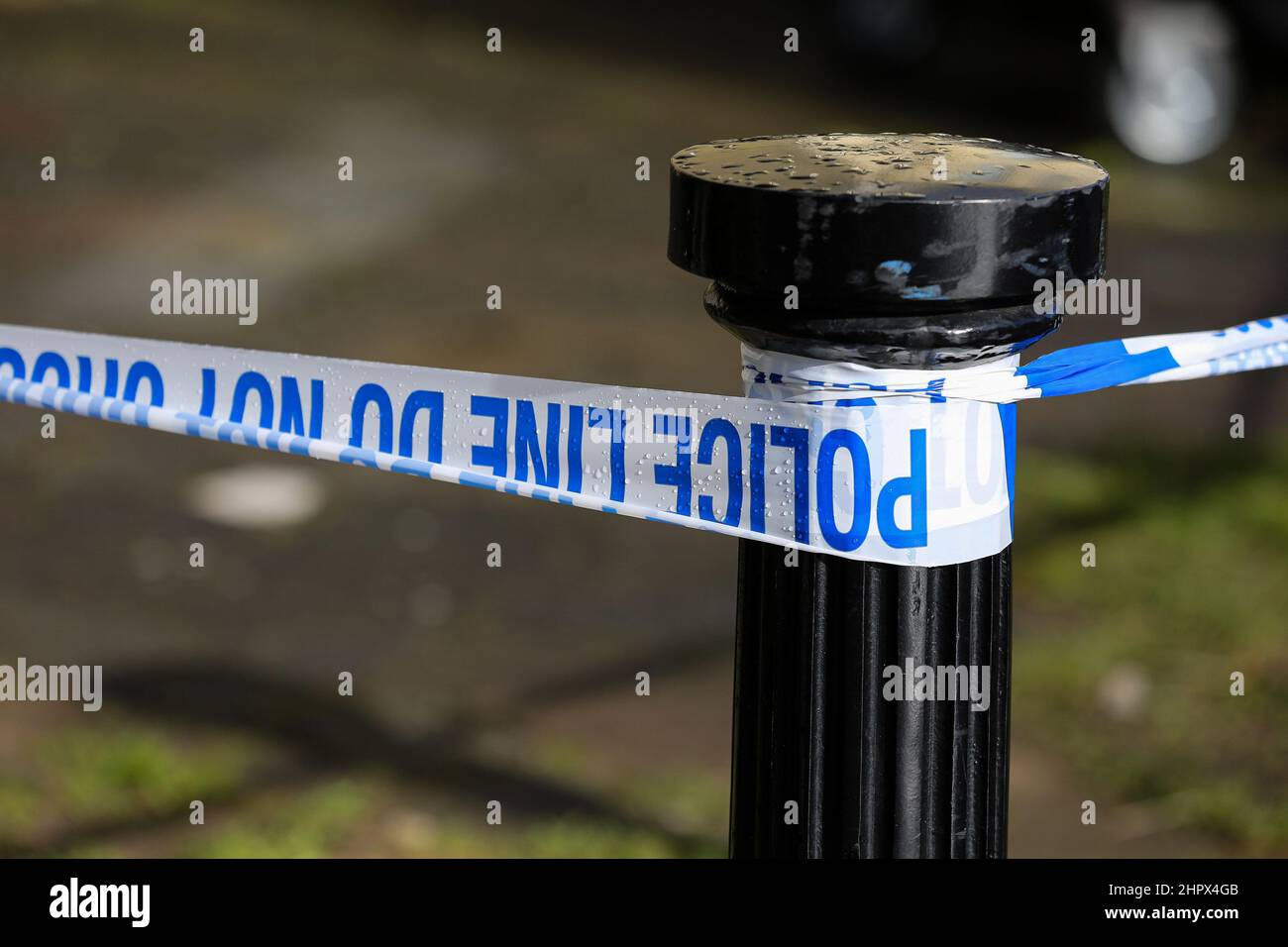 London, UK. 22nd Feb, 2022. A police tape cordon's a crime scene ...