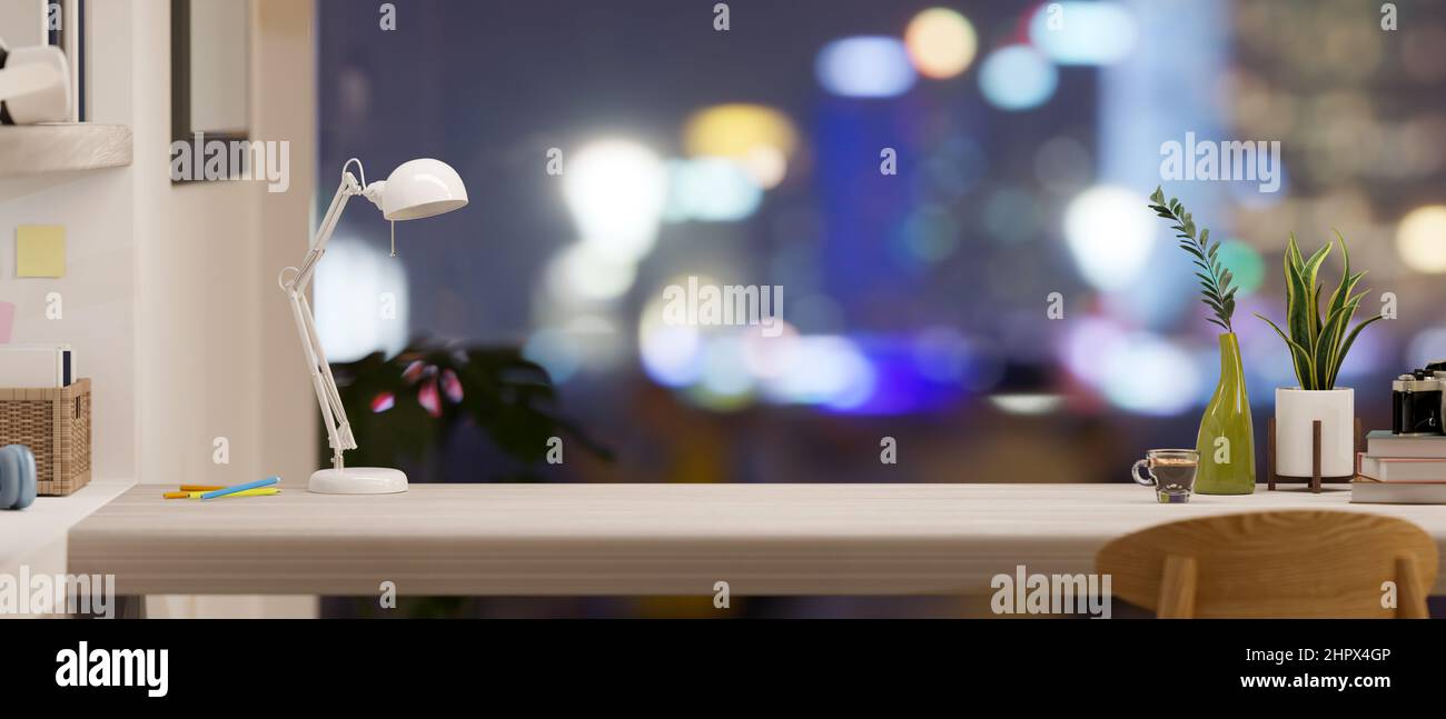 Copy space for montage product display on wooden tabletop workspace in ...