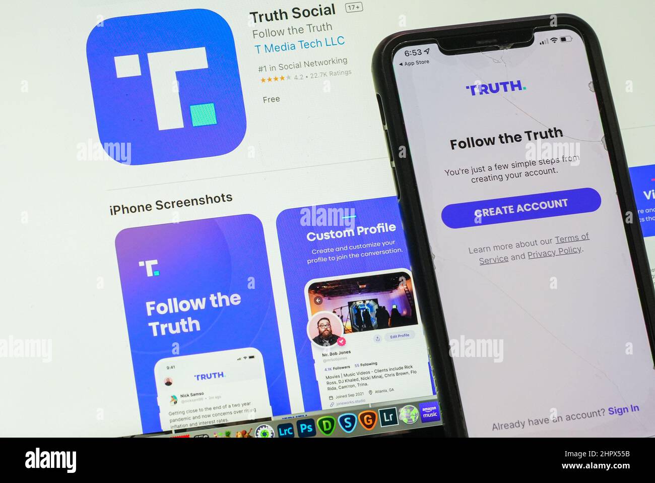 In this photo illustration, a Truth Social media platform created by ...