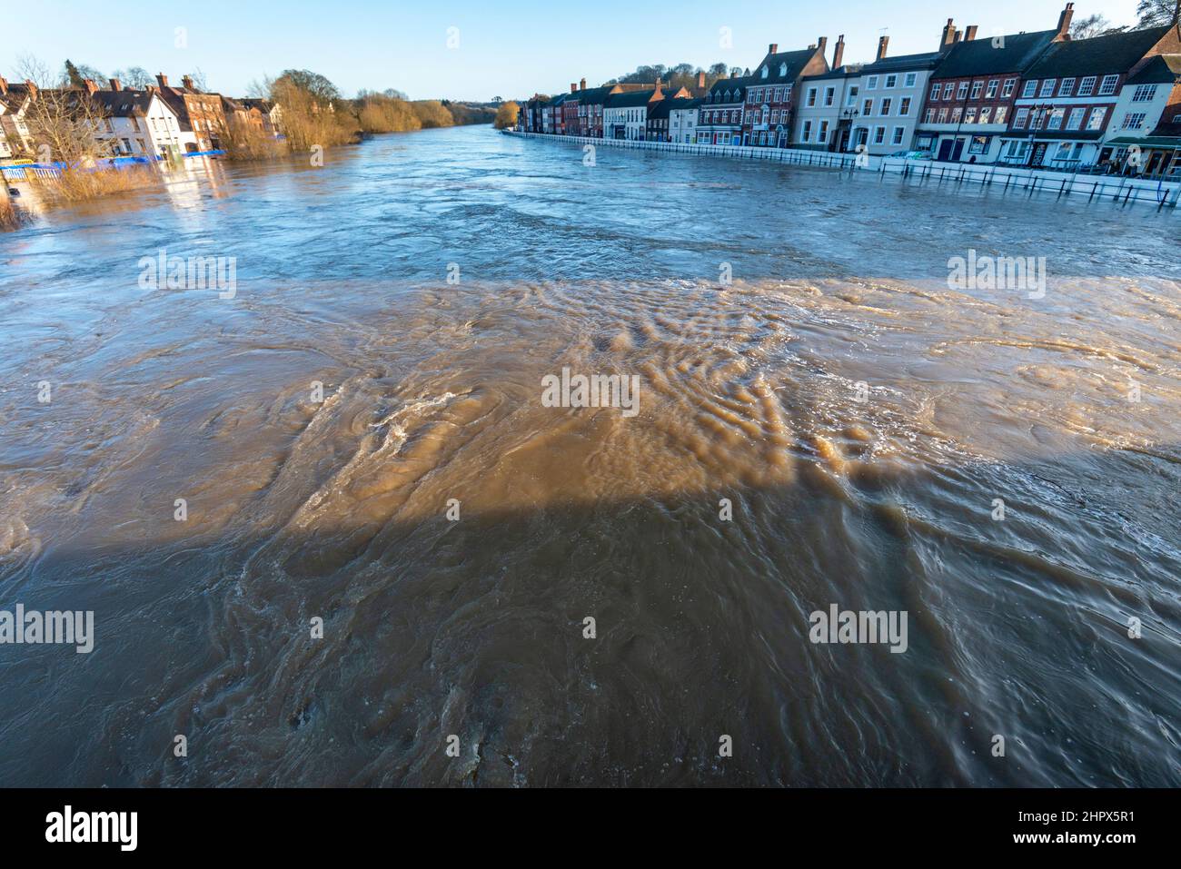 The River Severn,swollen by rain waters from the mountains,causes ...
