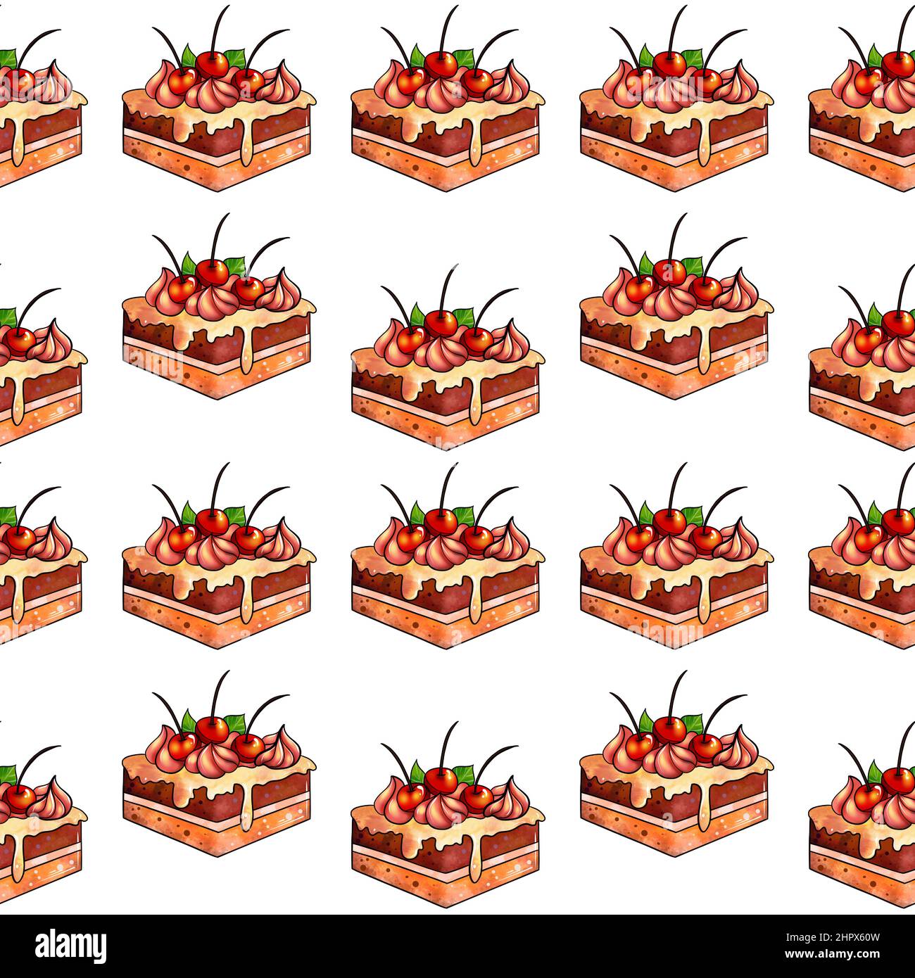 Illustration raster seamless pattern brown color cake pieces on white ...
