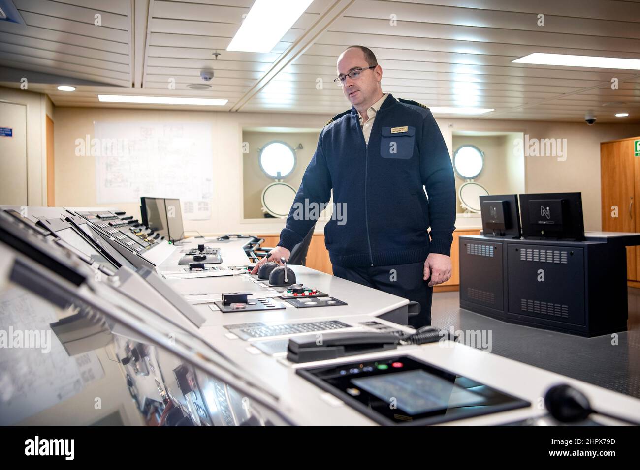 Kiel, Germany. 22nd Feb, 2022. Gordon Bergier, chief engineer, stands ...