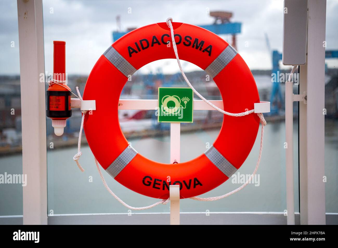 Kiel, Germany. 22nd Feb, 2022. A life preserver from the cruise ship ...
