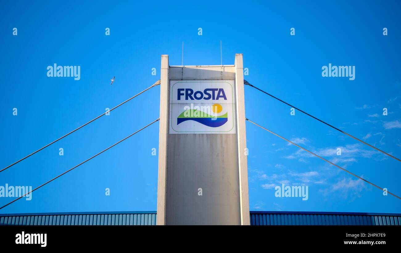 Bremerhaven, Germany. 23rd Feb, 2022. The Frosta logo on a production ...