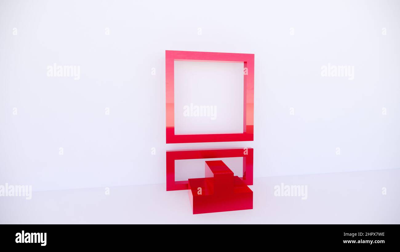 3d rendering for a product stand or studio with red boxes and red photo ...