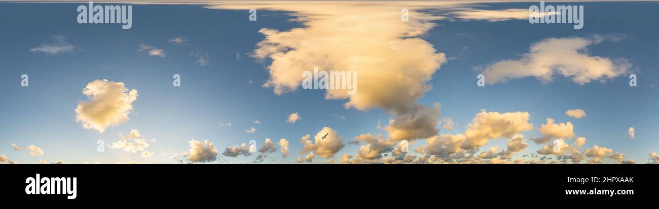 Dark blue sunset sky panorama with Cumulus clouds. Seamless hdr pano in ...