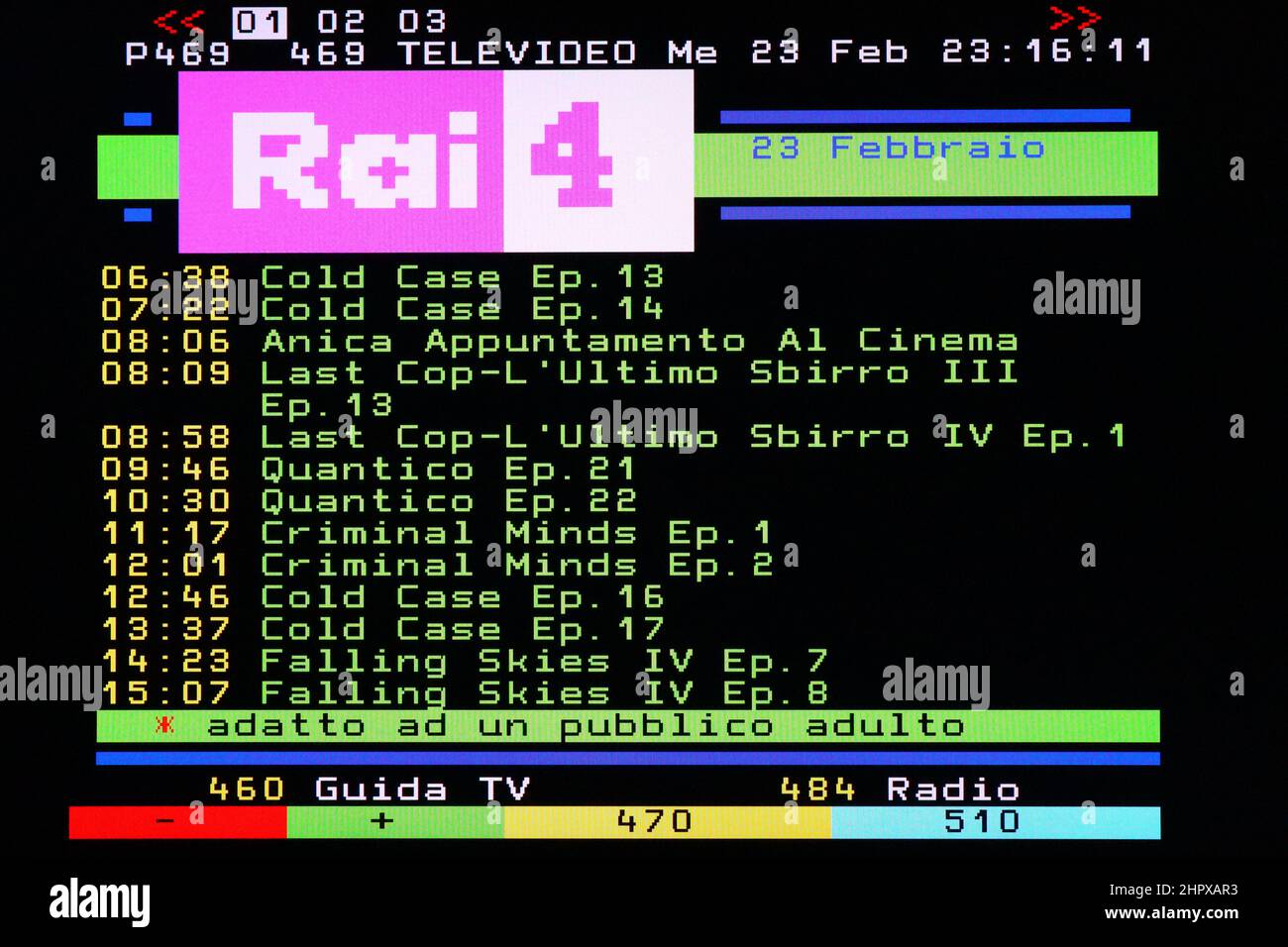 TELETEXT view of a page Televideo RAI, italian State-owned broadcast ...