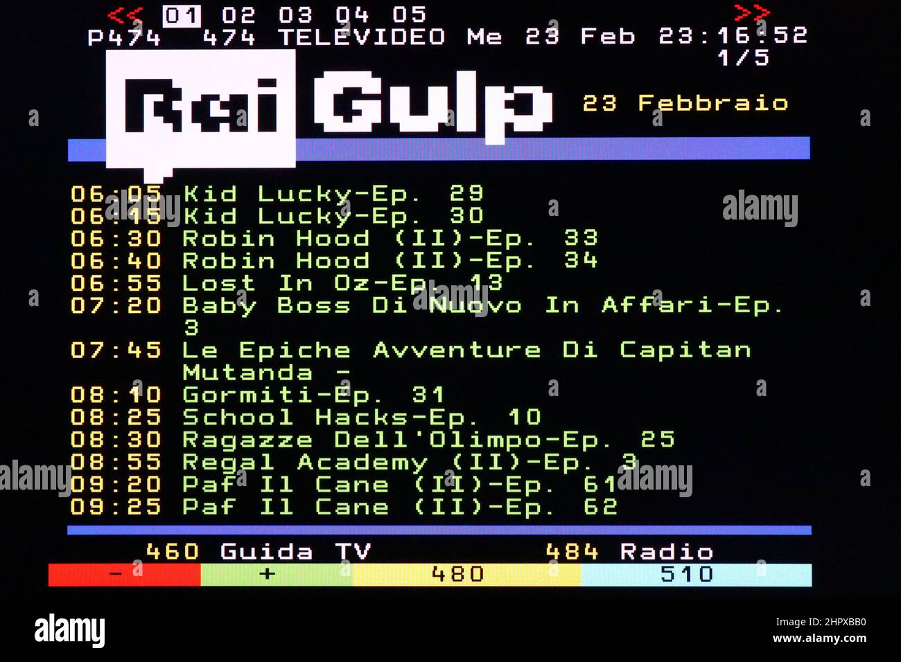 TELETEXT view of a page Televideo RAI, italian State-owned broadcast ...