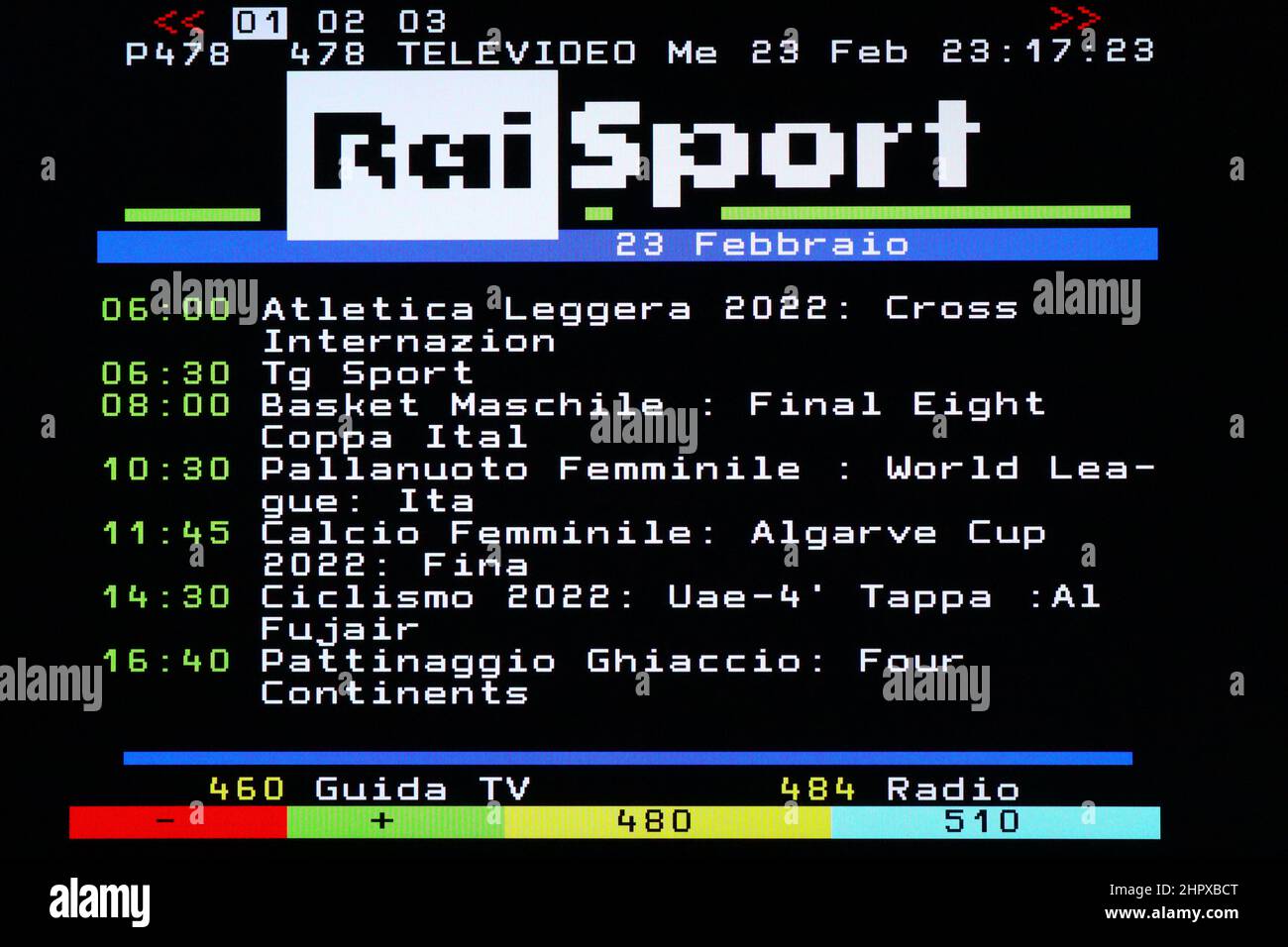 TELETEXT view of a page Televideo RAI, italian State-owned broadcast ...