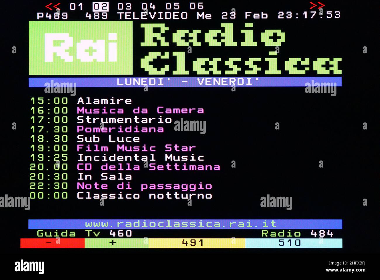 TELETEXT view of a page Televideo RAI, italian State-owned broadcast ...