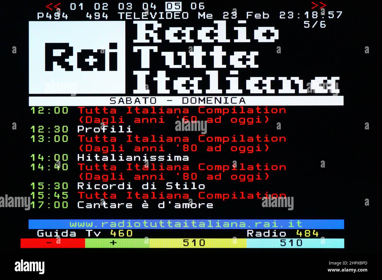 TELETEXT view of a page Televideo RAI, italian State-owned broadcast ...