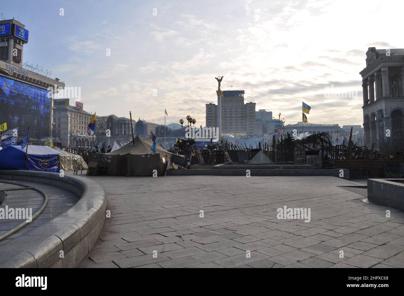 The protest site of the Maidan Revolution in the central square of Kiev ...