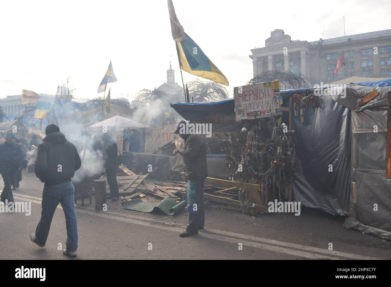 The protest site of the Maidan Revolution in the central square of Kiev ...