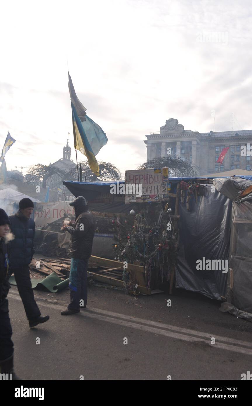 The protest site of the Maidan Revolution in the central square of Kiev ...