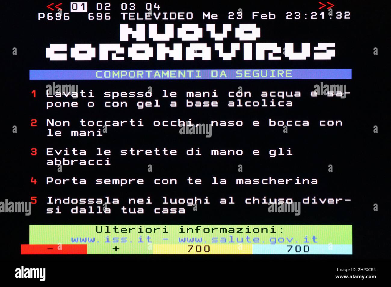 TELETEXT view of a page Televideo RAI, italian State-owned broadcast ...