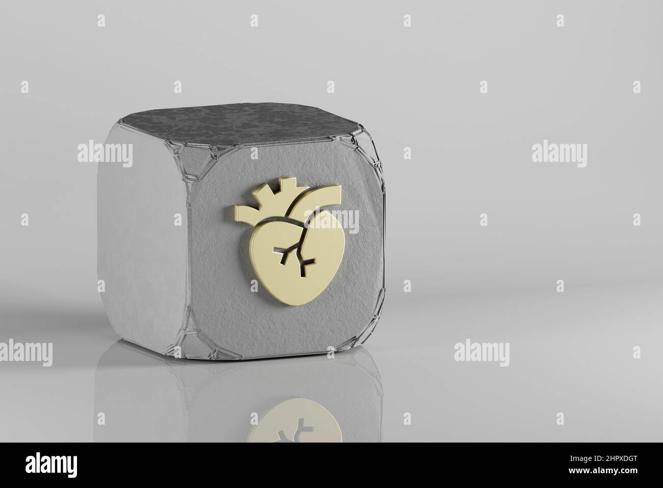 Heart icon. Beautiful Golden symbol icons on a beton cube and white ...