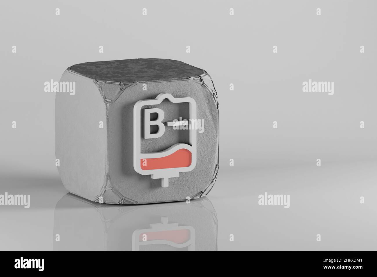 Blood Bag icon. Beautiful Blood Type B- Symbol medical on a beton cube ...