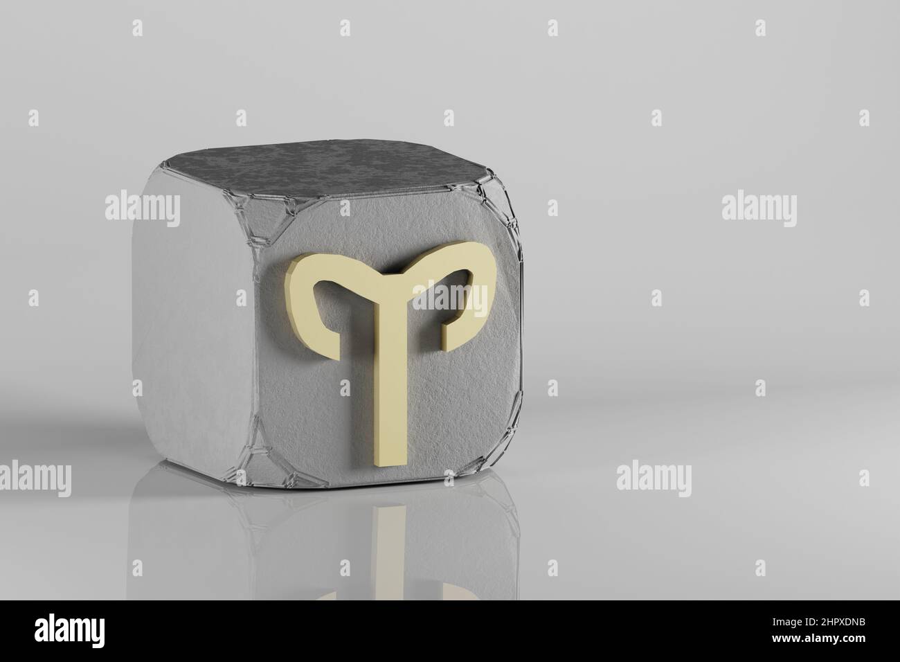 Beautiful Golden zodiac sign Aries symbol icons on a beton cube and ...