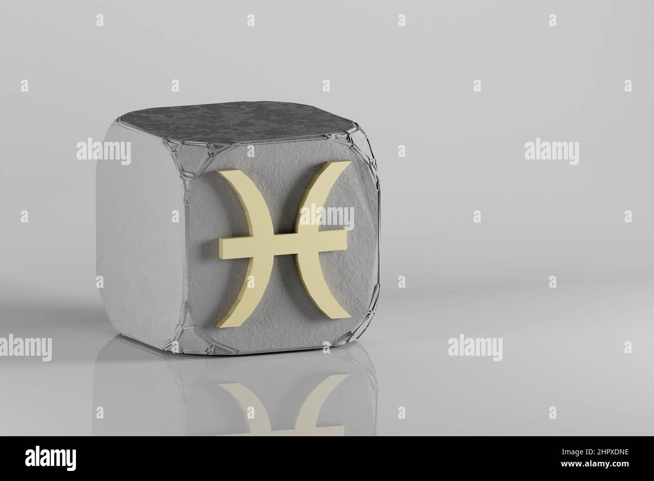 Beautiful Golden zodiac sign Pisces symbol icons on a beton cube and ...