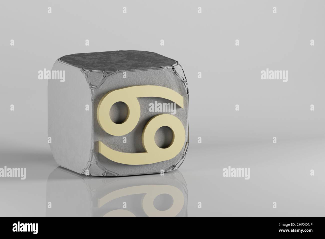 Beautiful Golden zodiac sign Cancer symbol icons on a beton cube and ...