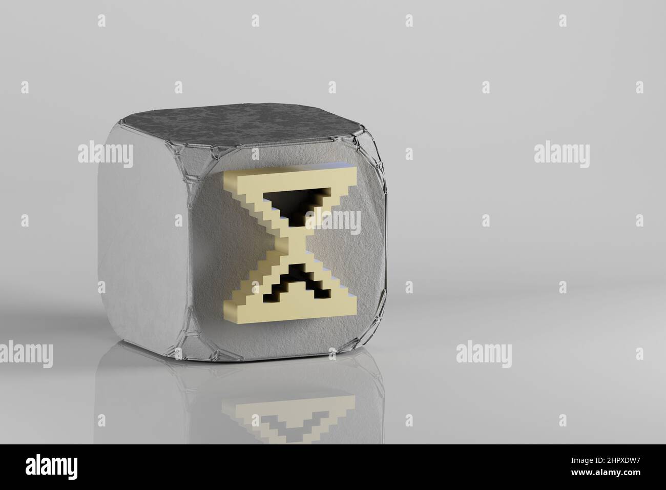 Beautiful Golden Pixel icon hourglass symbol icons on a beton cube and ...