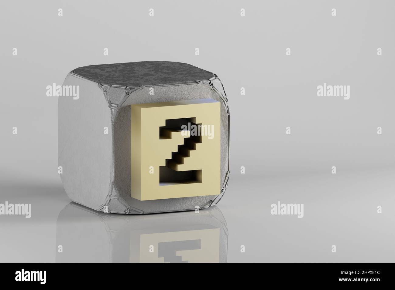 Beautiful Golden Pixel number 2 symbol icons on a beton cube and white ...
