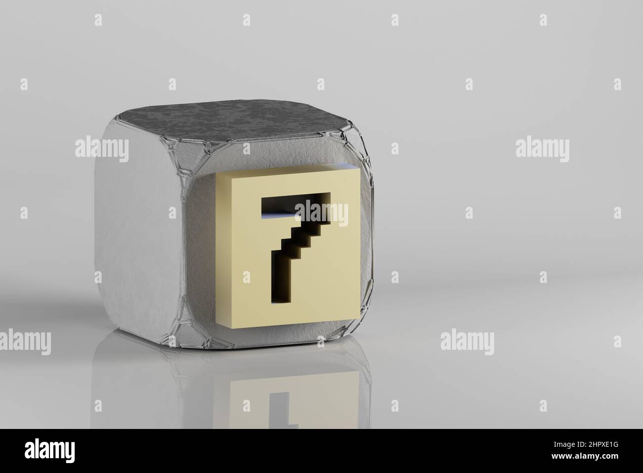 Beautiful Golden Pixel number 7 symbol icons on a beton cube and white ...
