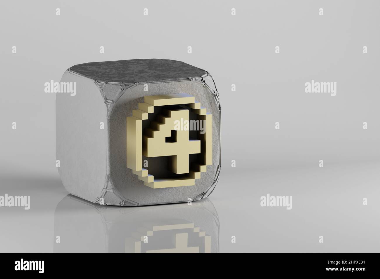 Beautiful Golden Pixel number 4 symbol icons on a beton cube and white ...