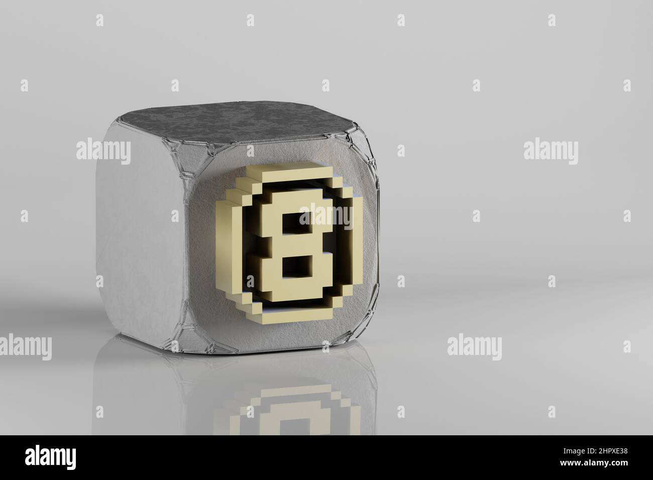 Beautiful Golden Pixel number 8 symbol icons on a beton cube and white ...