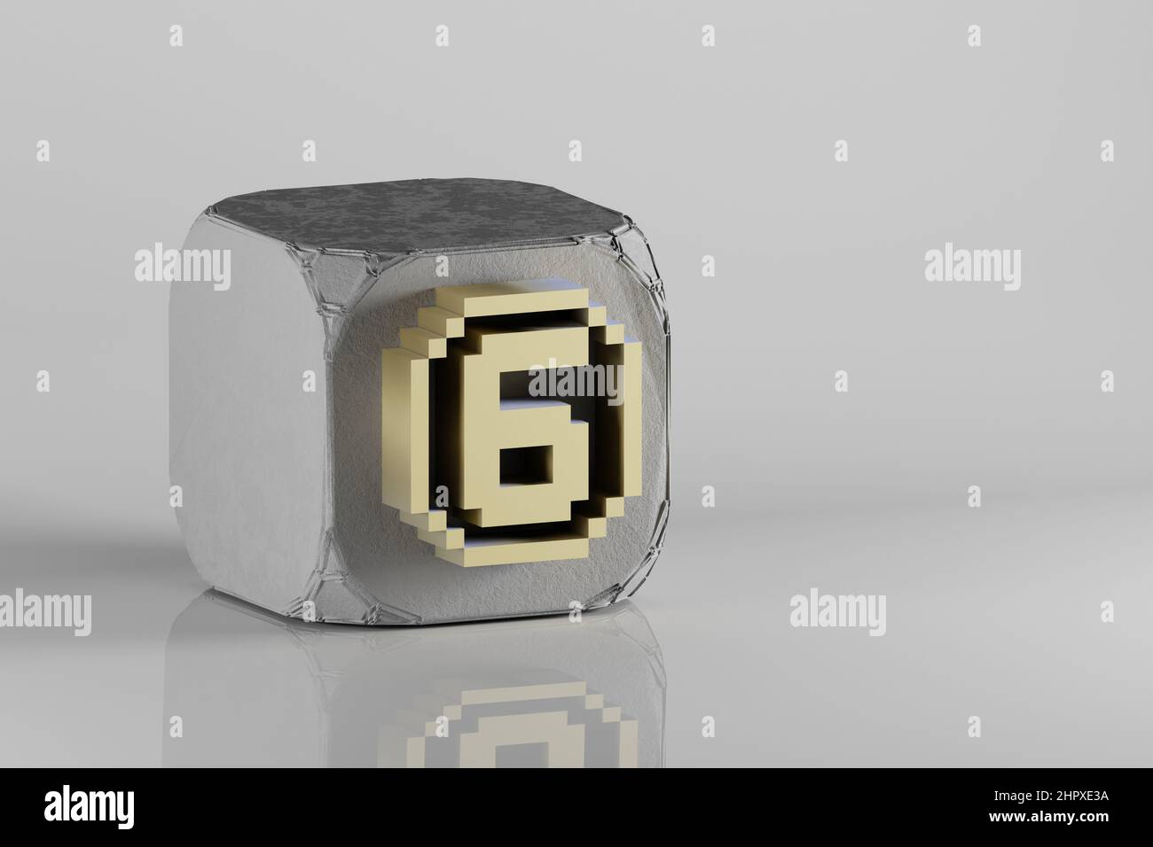 Beautiful Golden Pixel number 6 symbol icons on a beton cube and white ...