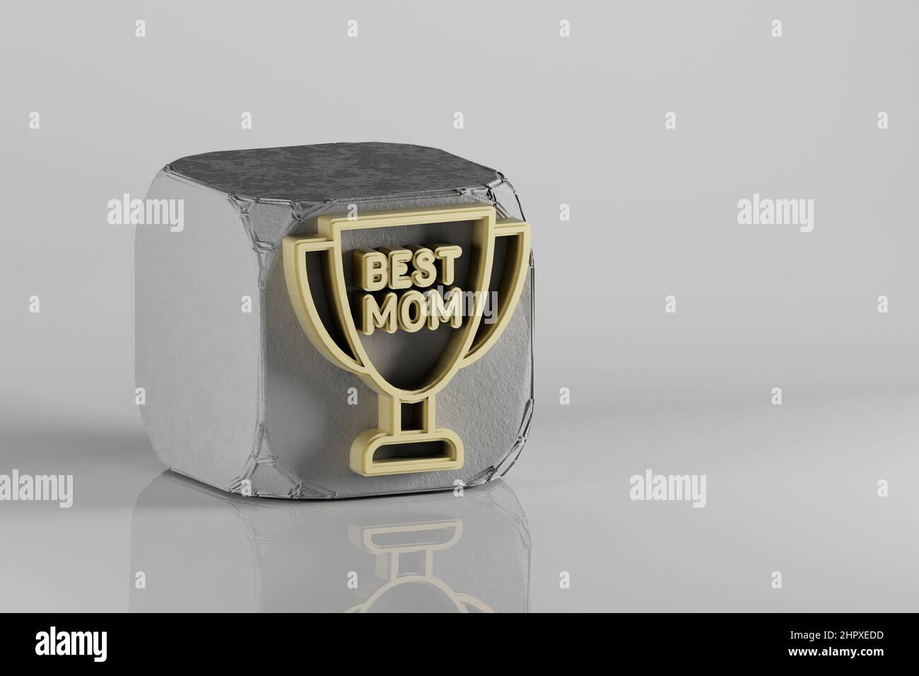 Beautiful Golden cup with words BEST MOM and heart symbol on a beton ...