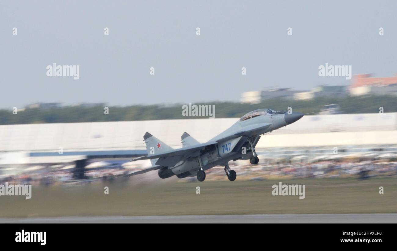 Moscow Russia AUGUST, 26, 2015 Modern super maneuverable combat fighter ...