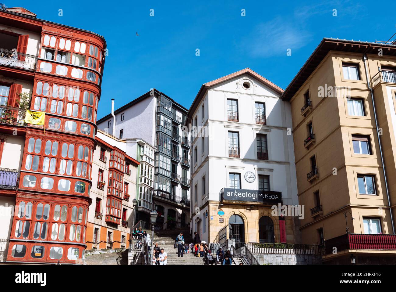 Bilbao, Spain - February 13, 2022: Square of Miguel Unamuno in the old ...