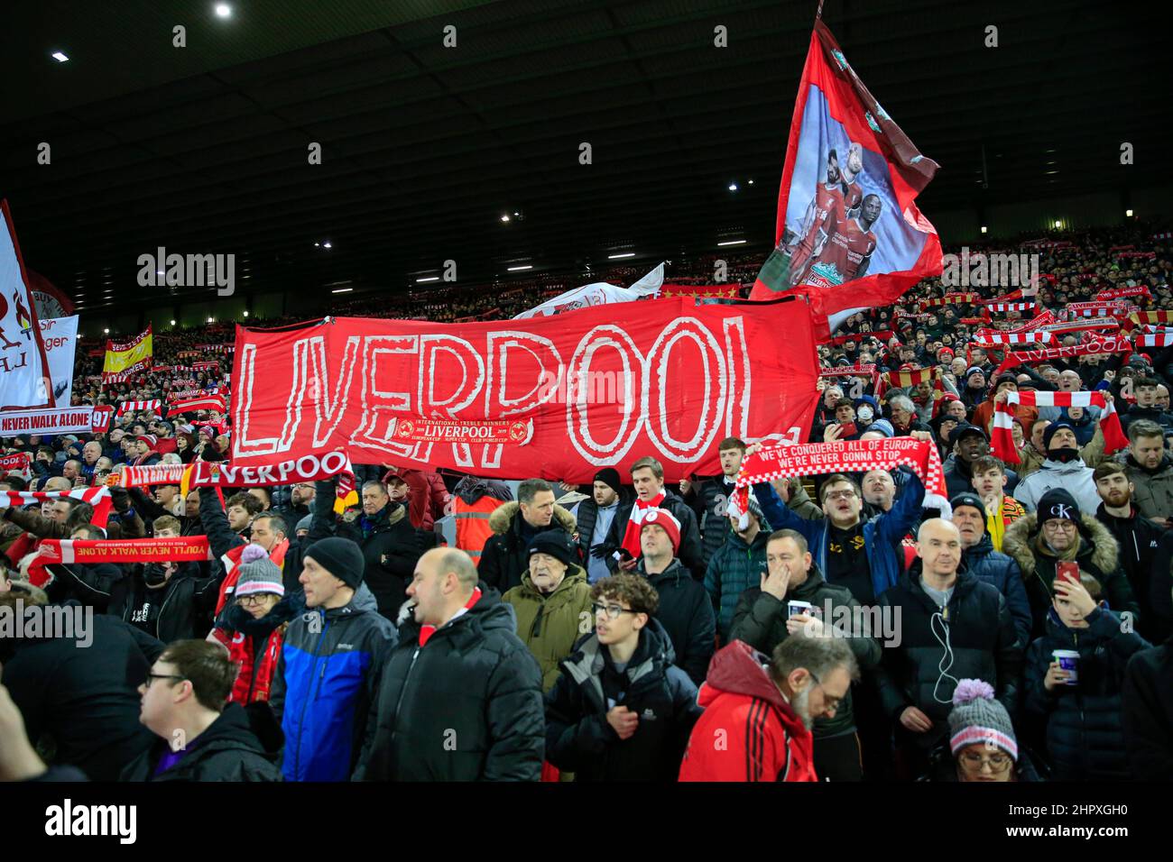 The Kop in full voice before the game Stock Photo - Alamy