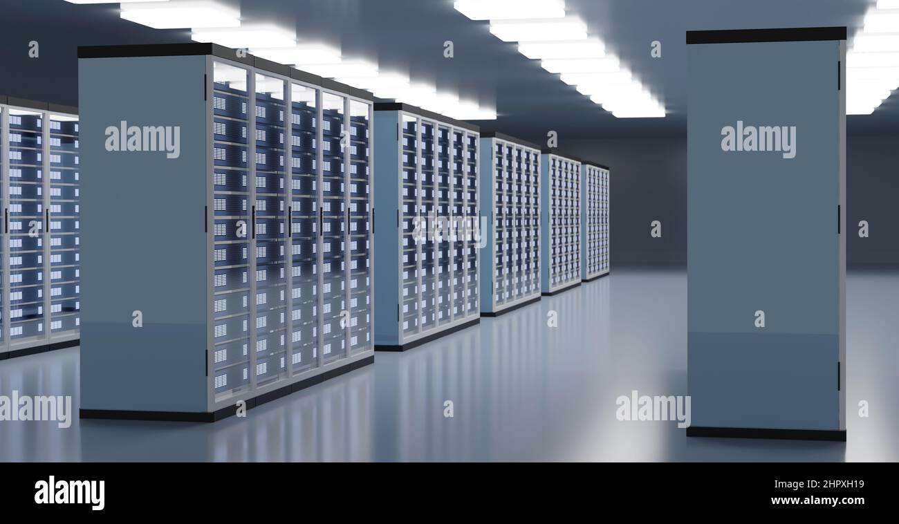 3D illustration with a modern server room or data storage Stock Photo ...