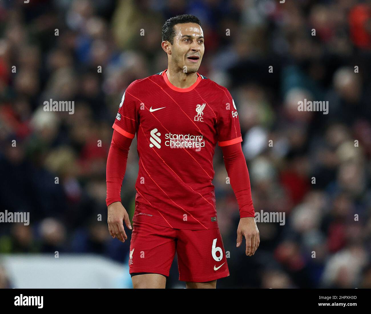 Liverpool, England, 23rd February 2022. Thiago Alcantara of Liverpool ...