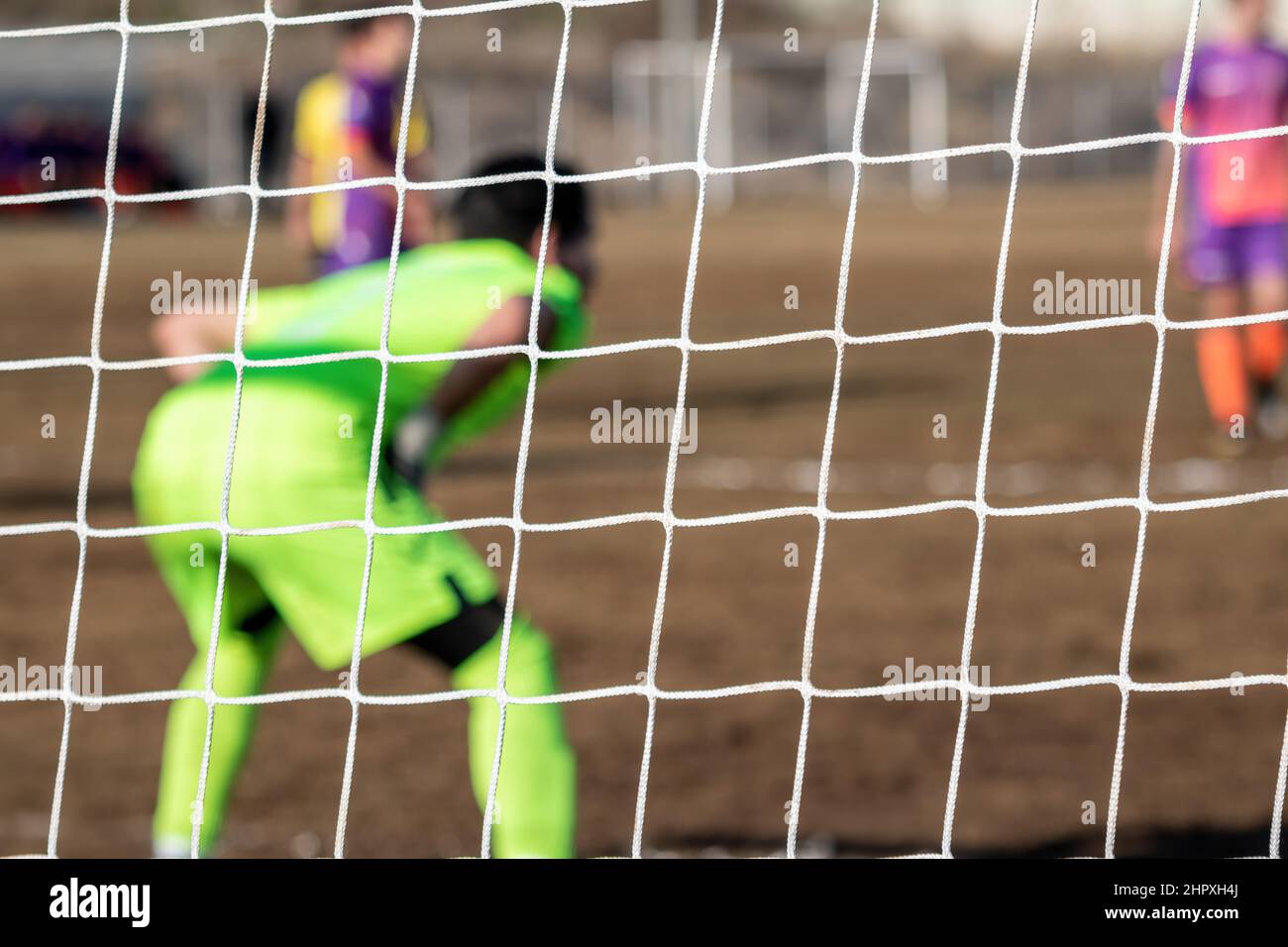 Football Soccer goalkeeper with color uniform, from behind view Stock ...