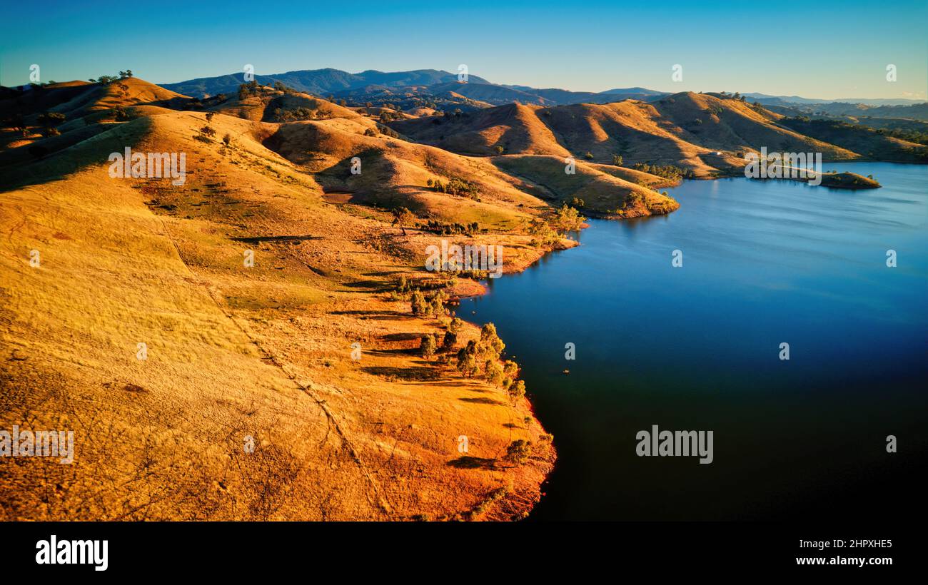 Aerial view of the Lake Eildon in morning light at Bonnie Doon Victoria ...