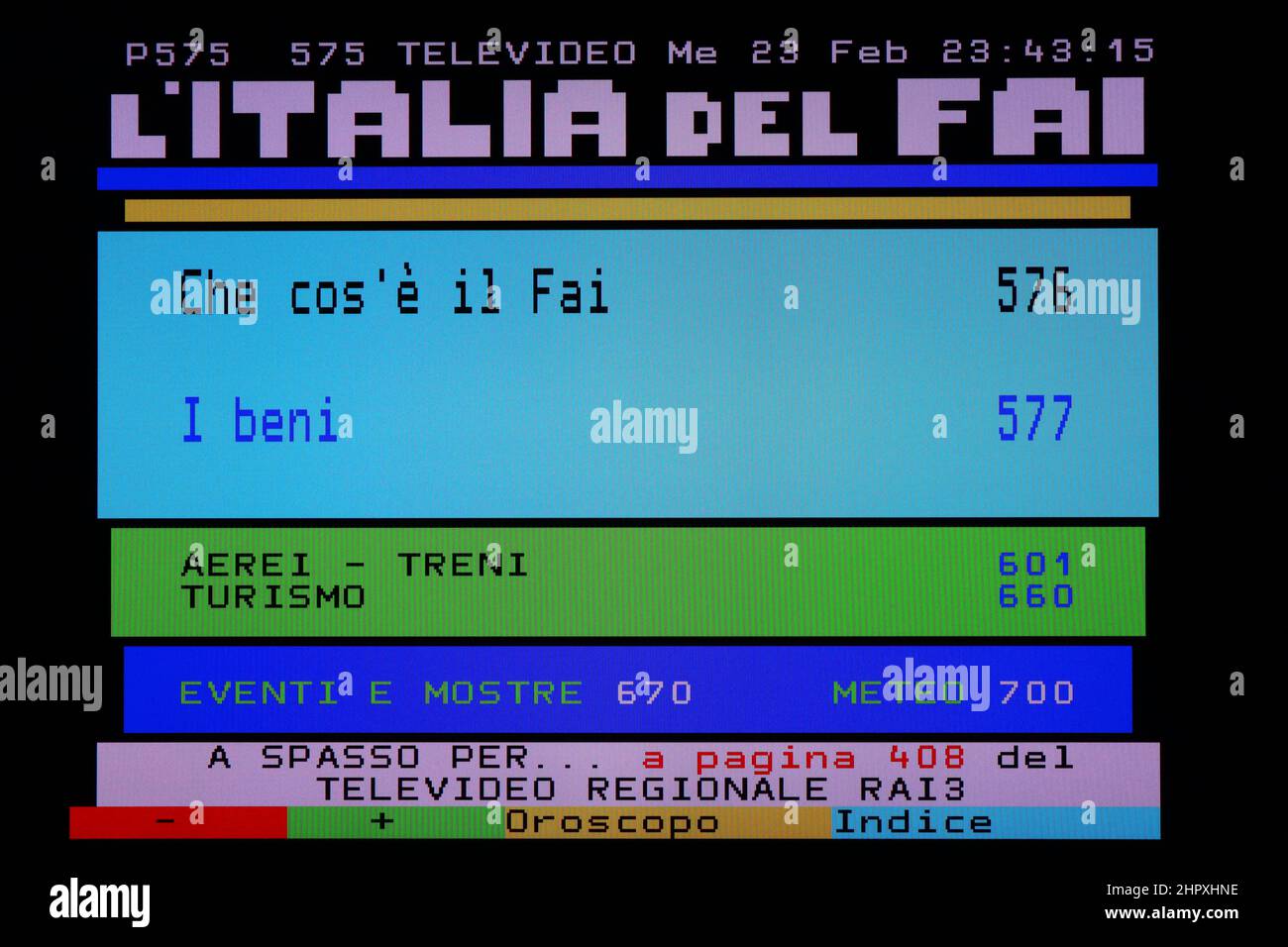 TELETEXT view of a page Televideo RAI, italian State-owned broadcast ...