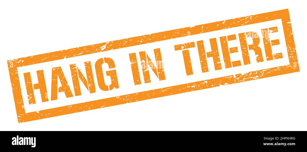 HANG IN THERE orange grungy rectangle stamp sign Stock Photo - Alamy