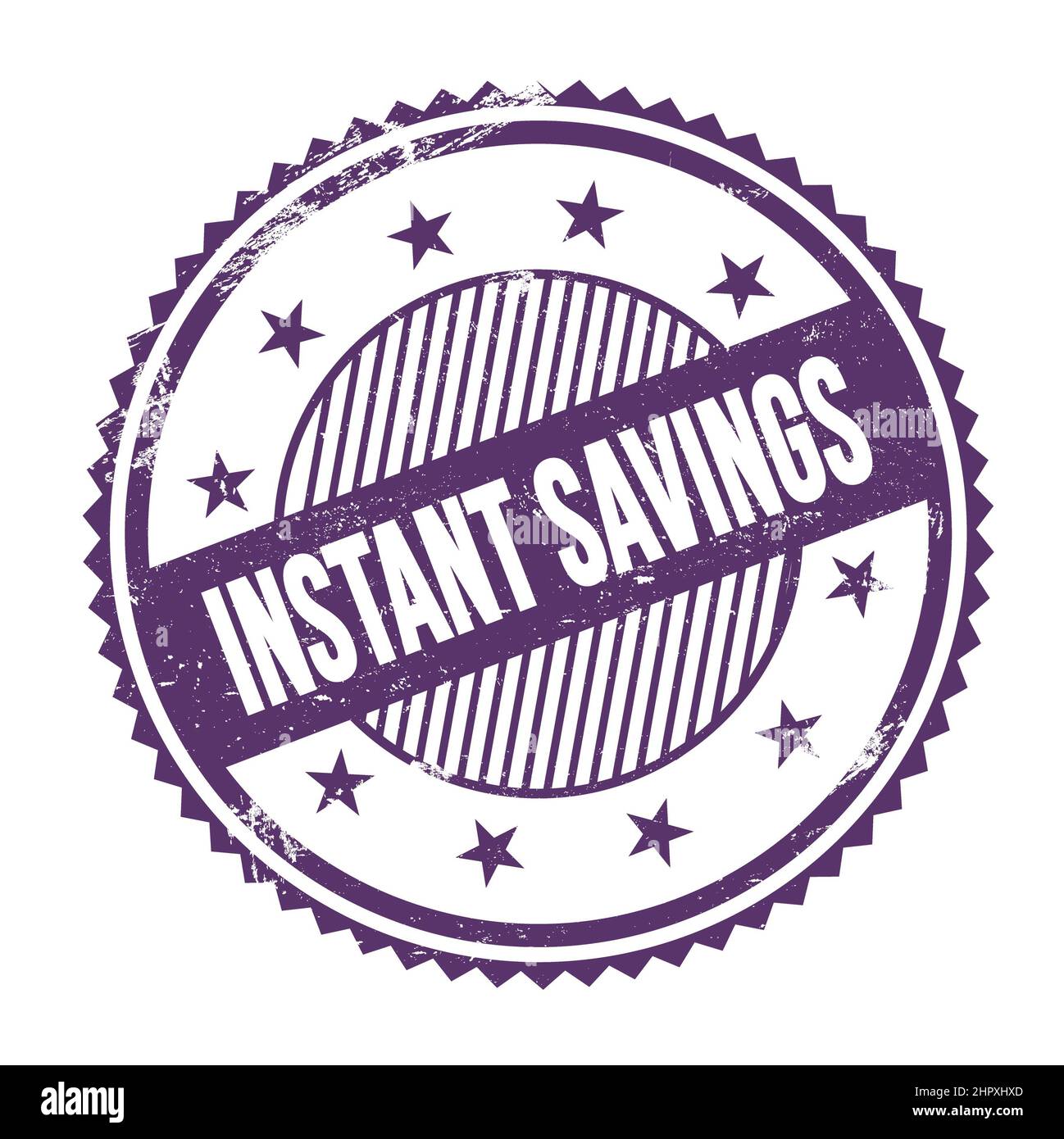 INSTANT SAVINGS text written on purple indigo grungy zig zag borders ...