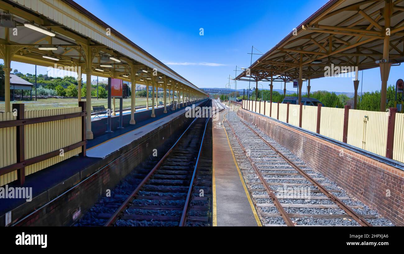 Albury, New South Wales Australia - December 23 2021: Two railway lines ...