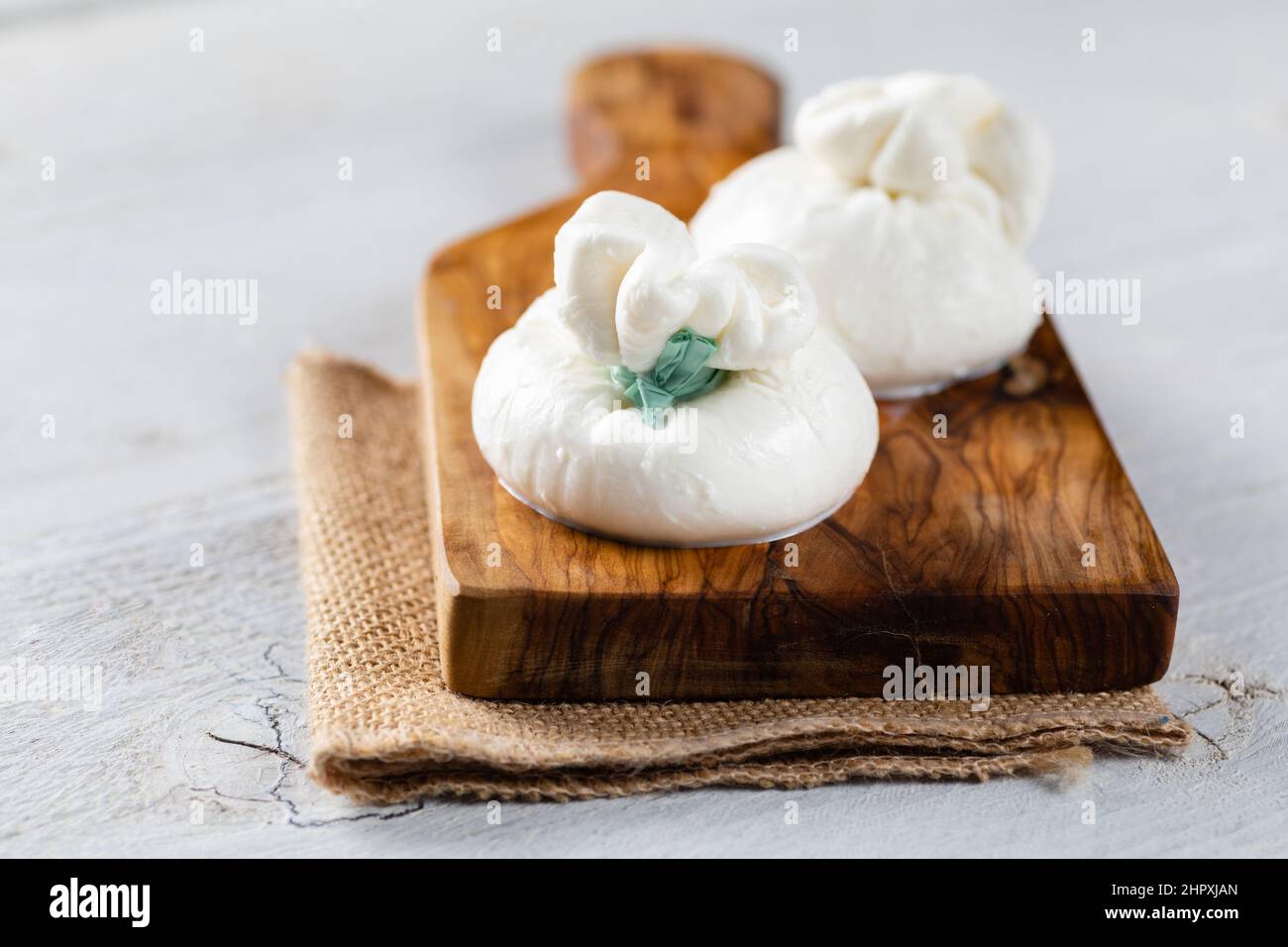 Italian burrata cheese made from mozzarella with cream inside from ...