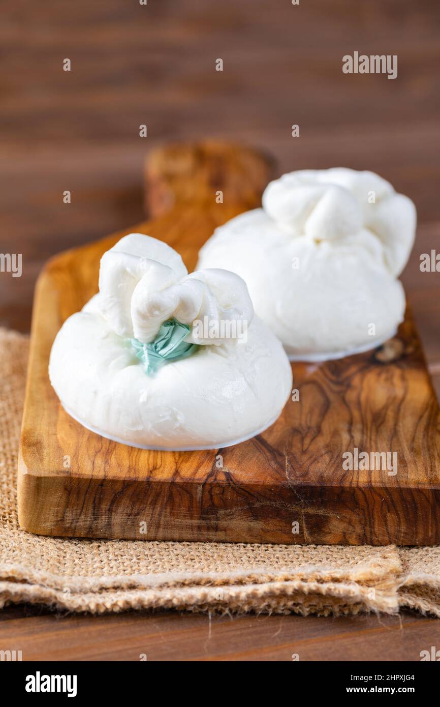 Italian burrata cheese made from mozzarella with cream inside from ...