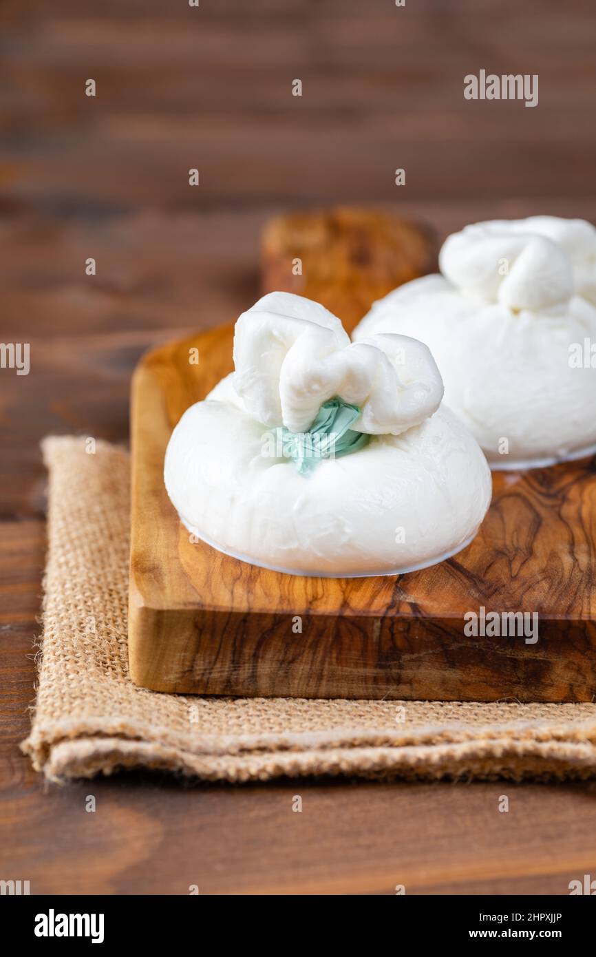 Italian burrata cheese made from mozzarella with cream inside from ...