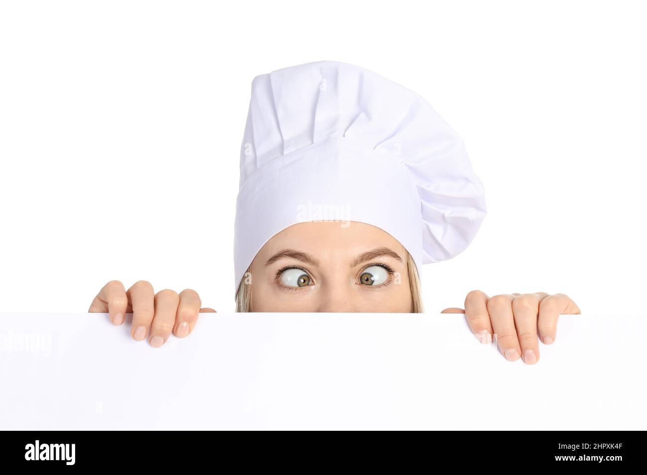 Funny female chef isolated on white background, close up Stock Photo ...