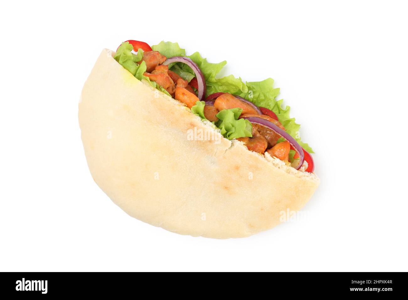 Pita with chicken meat isolated on white background Stock Photo - Alamy