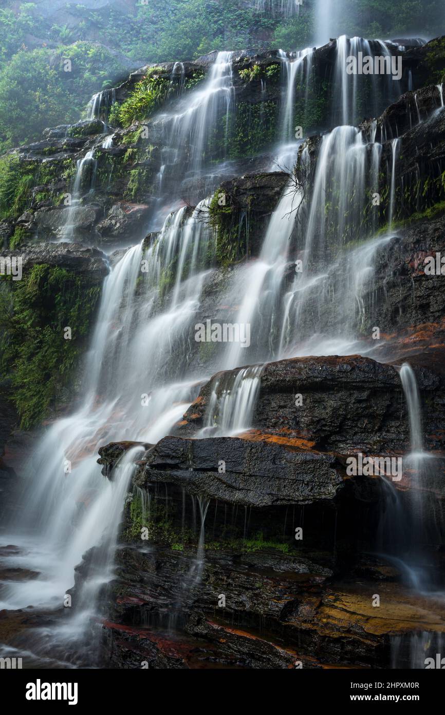 Large waterfall cascading down rocks in Blue Mountains Australia Stock ...